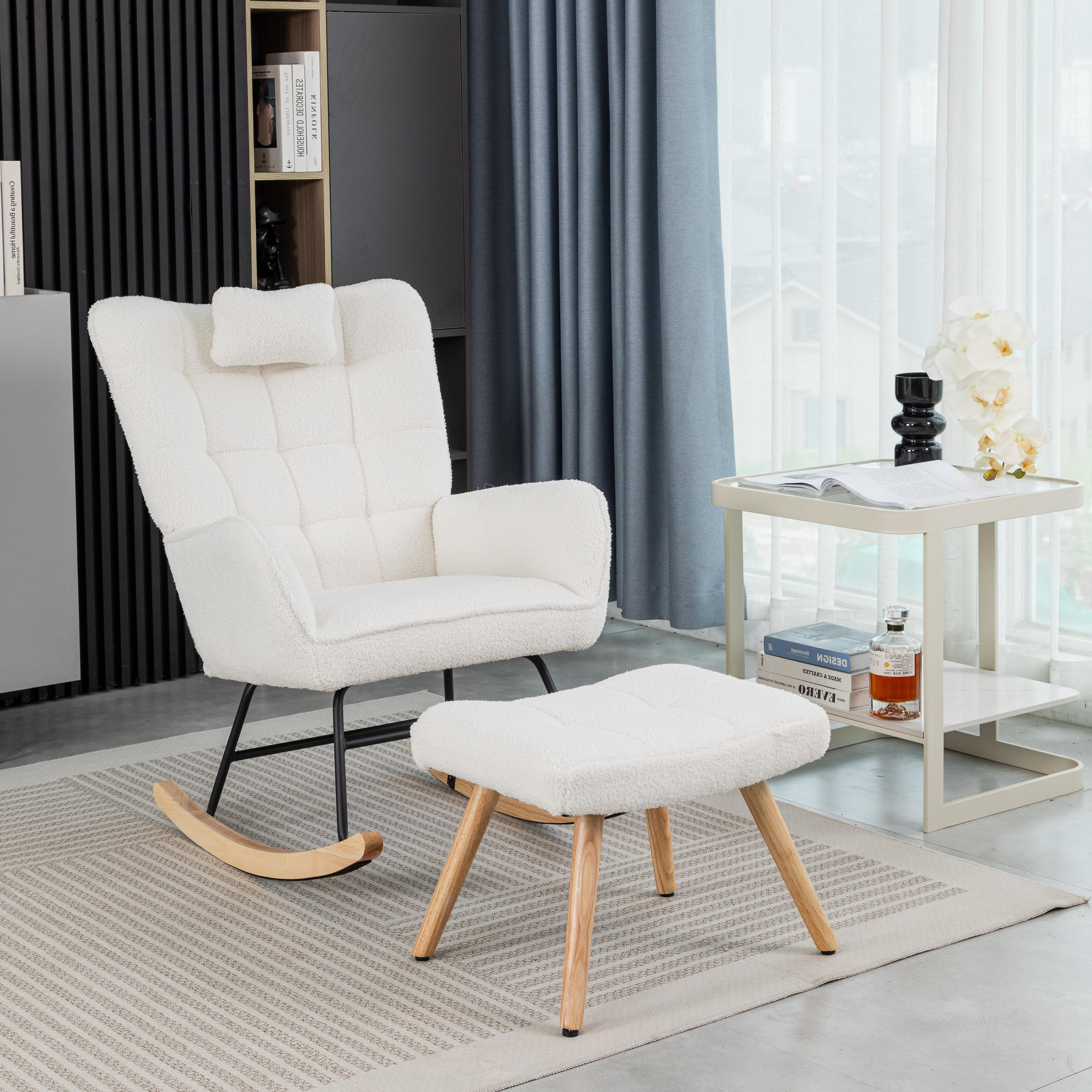 Fjørde & Co Rocking Chair With Footstool Teddy Fabric White | Wayfair.co.uk