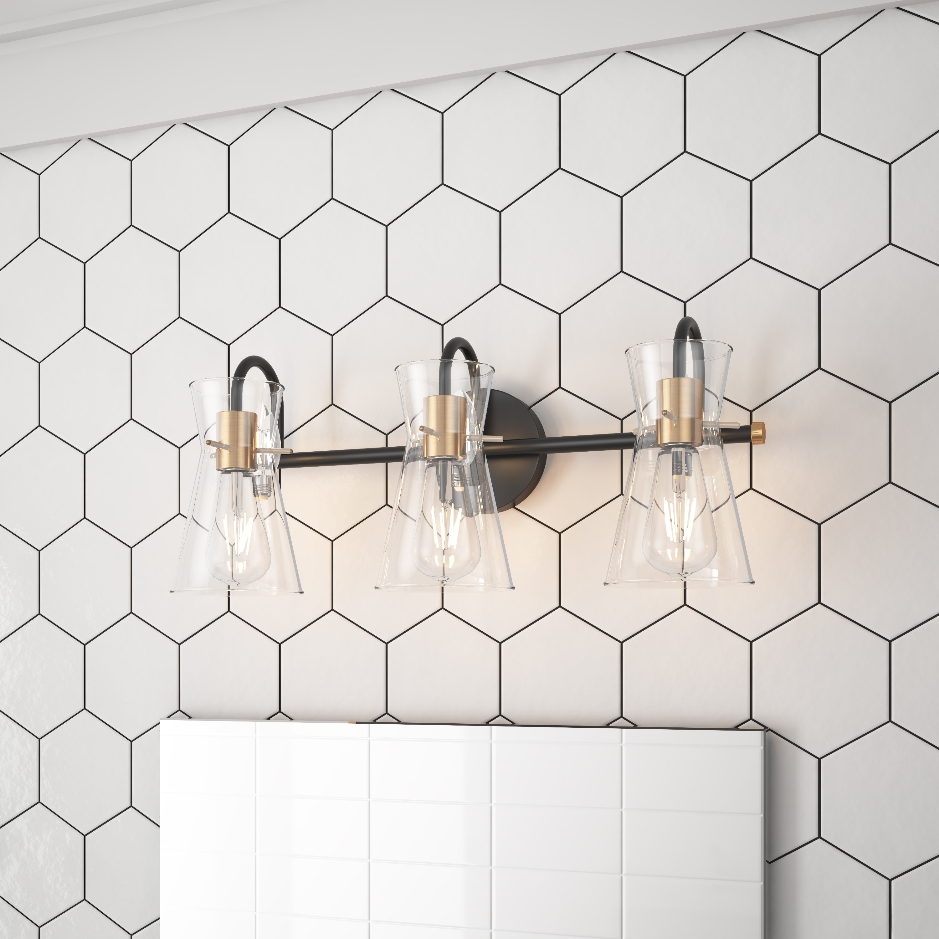 Mercer41 Black & Brass Vanity Light with Glass Shade, Dimmable, E26 ...