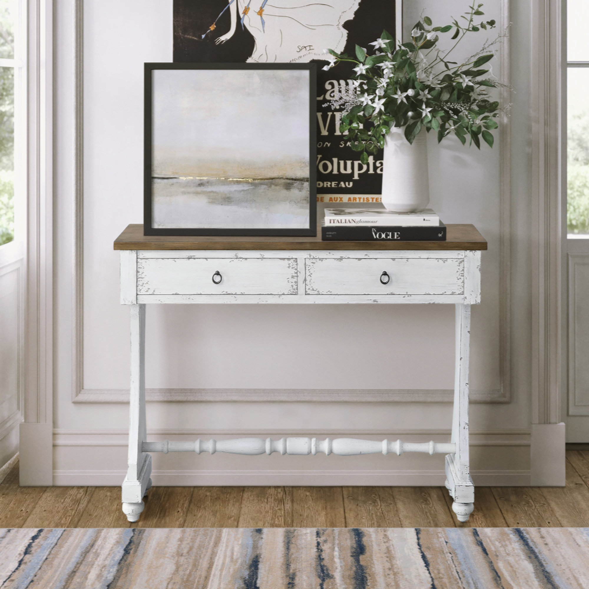 One Allium Way Antique White 2-Drawer Console Table - Wayfair Canada