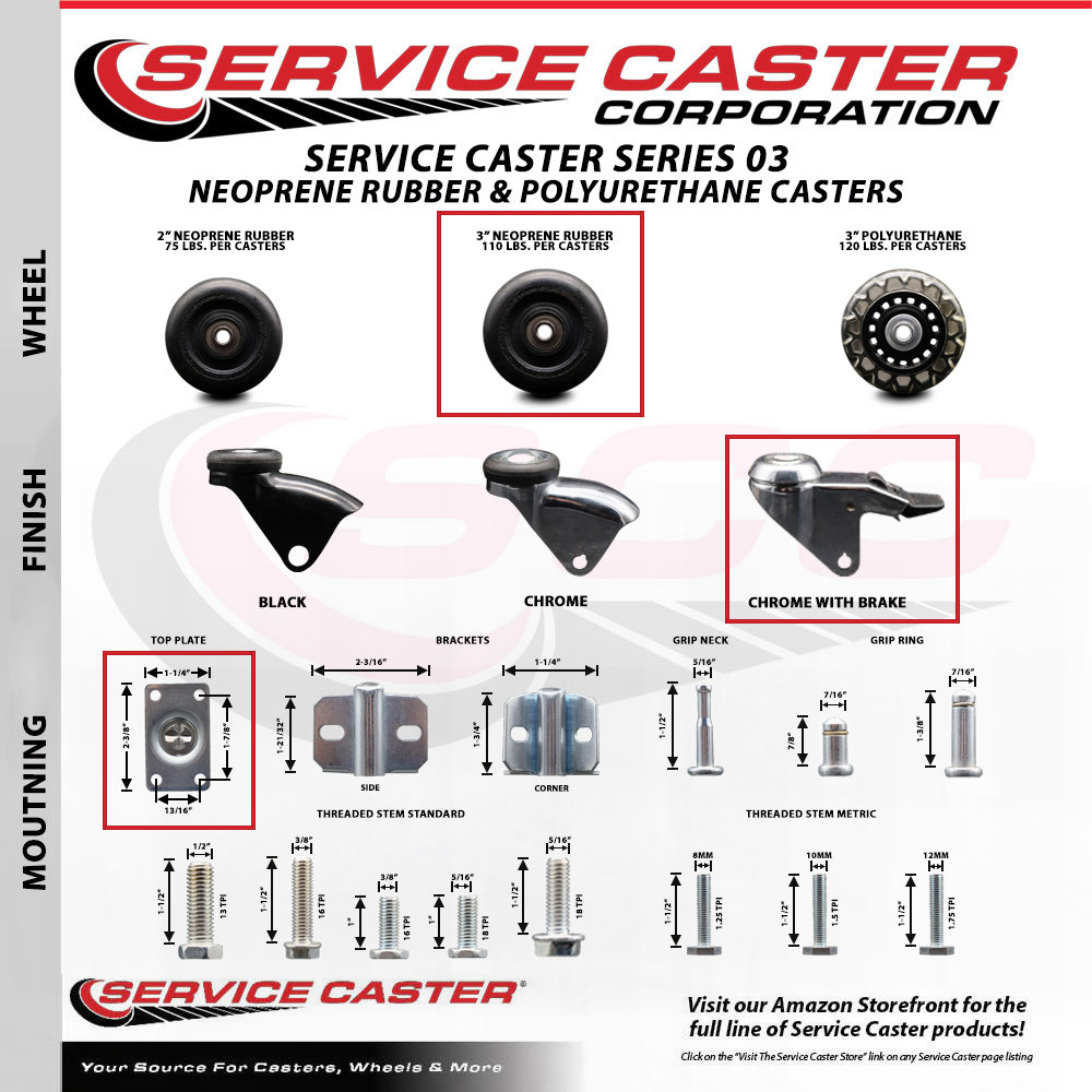 Service Caster Bright Chrome Hooded Neoprene Rubber Top Plate with ...
