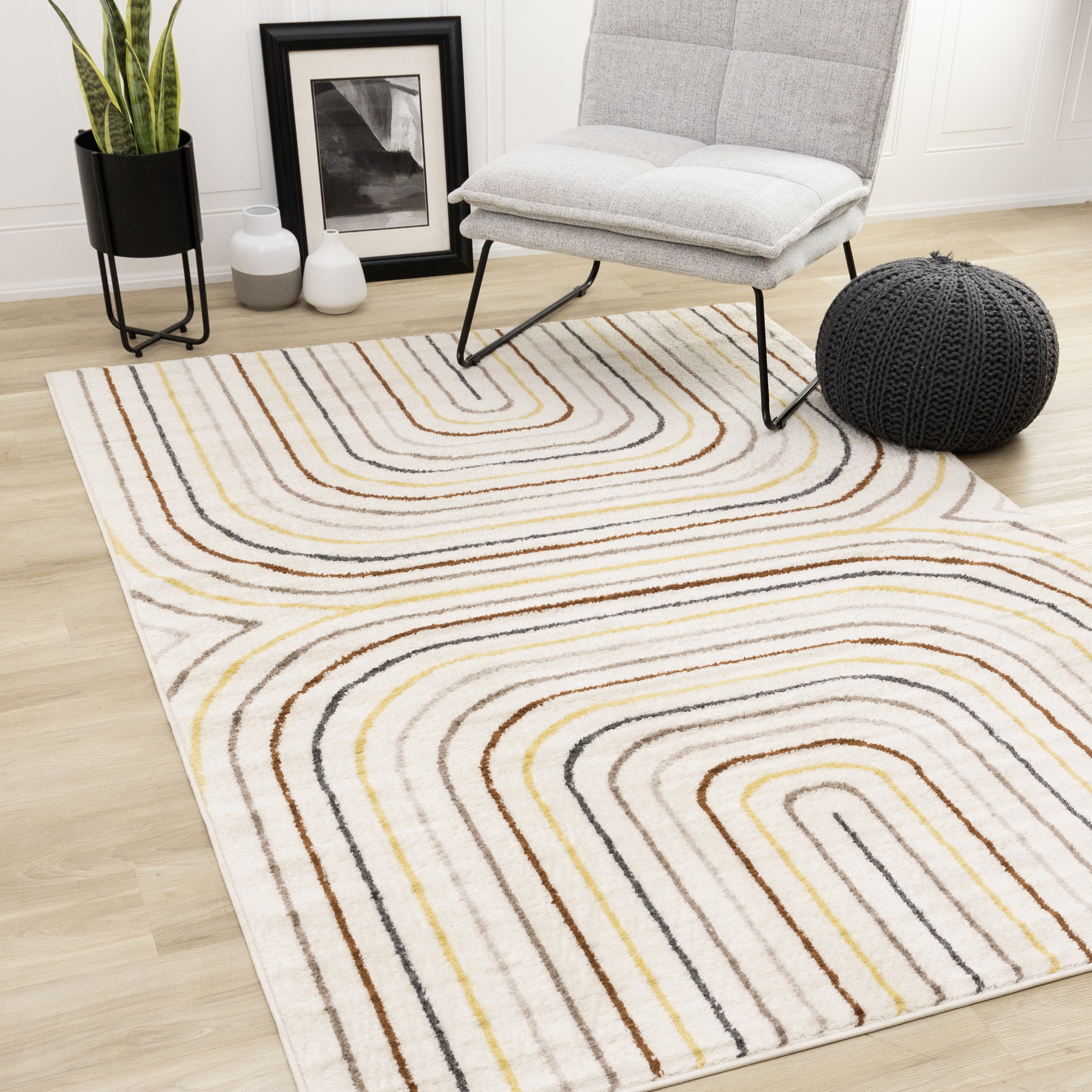 Latitude Run® Gillock Cream Multi-Coloured Double Rainbow Arches Area ...