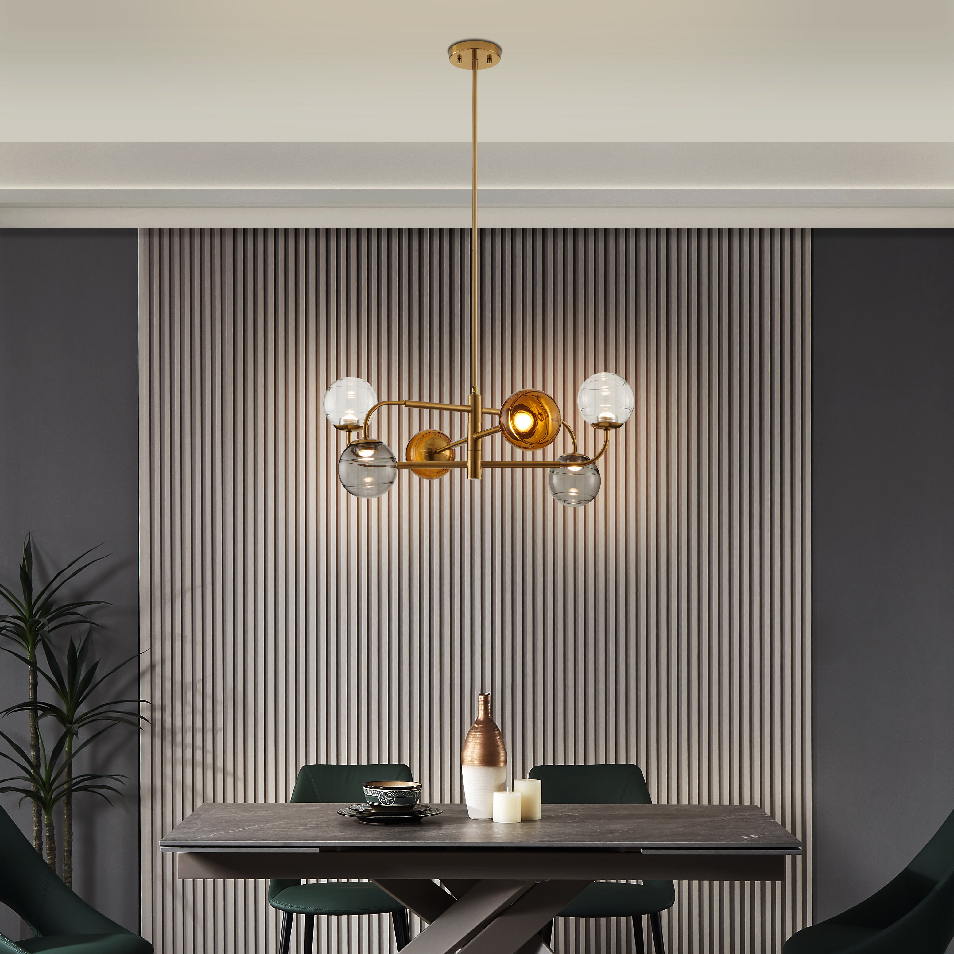 Mercer41 Yufei 6 - Light Dimmable LED Sputnik Modern Linear Chandelier ...