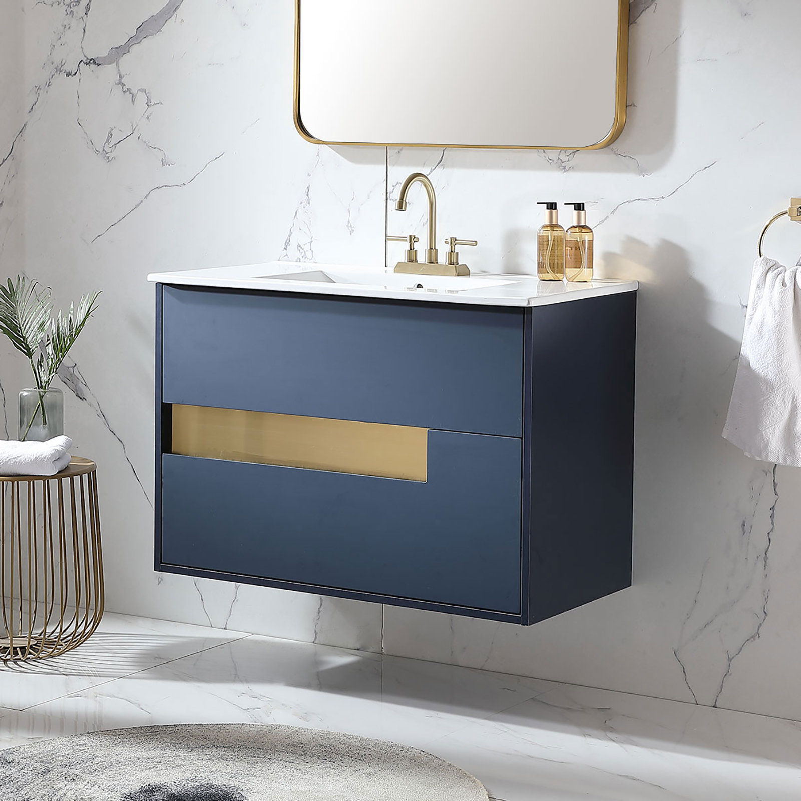 Latitude Run® Rolin 36" Blue Modern Wall Mounted Handle Free Single ...