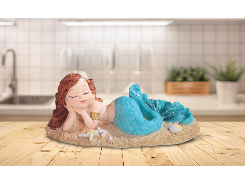 Trinx 6.25"W Mermaid Lying on Beach Blue Mergirl Figurine | Wayfair