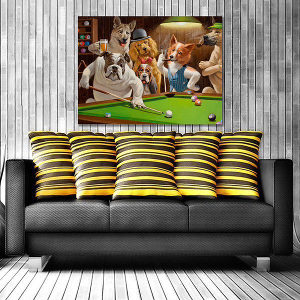 Trinx Dogs Playing Pool Painting Canvas, Animals Canvas Wall Art ...