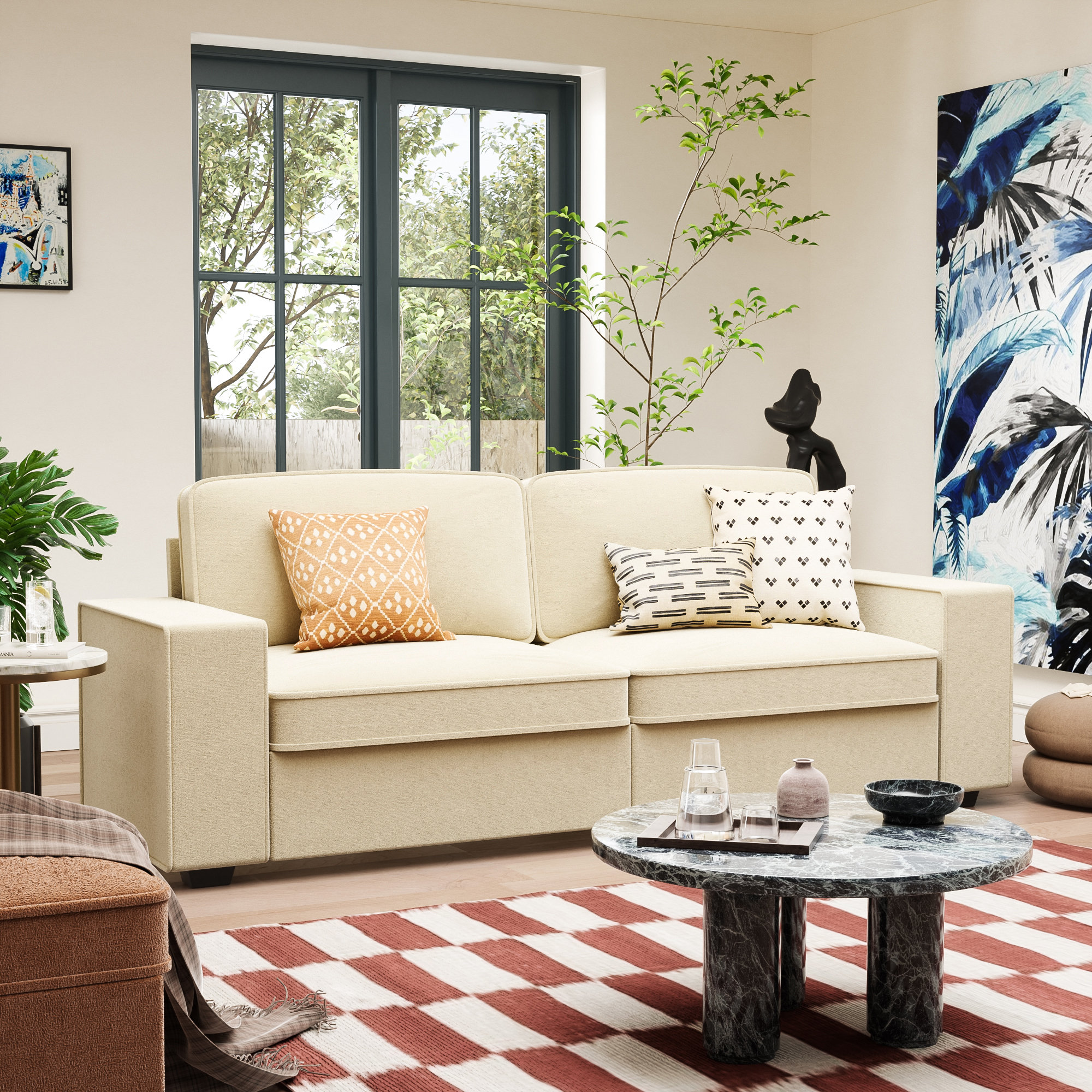 Ebern Designs 86" Chenille Upholstered Upholstery With Wide Width Hands ...