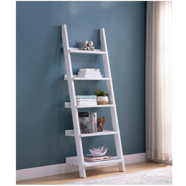 Ebern Designs White Ladder Bookcase: Five Multi-Depth Shelves with Back ...