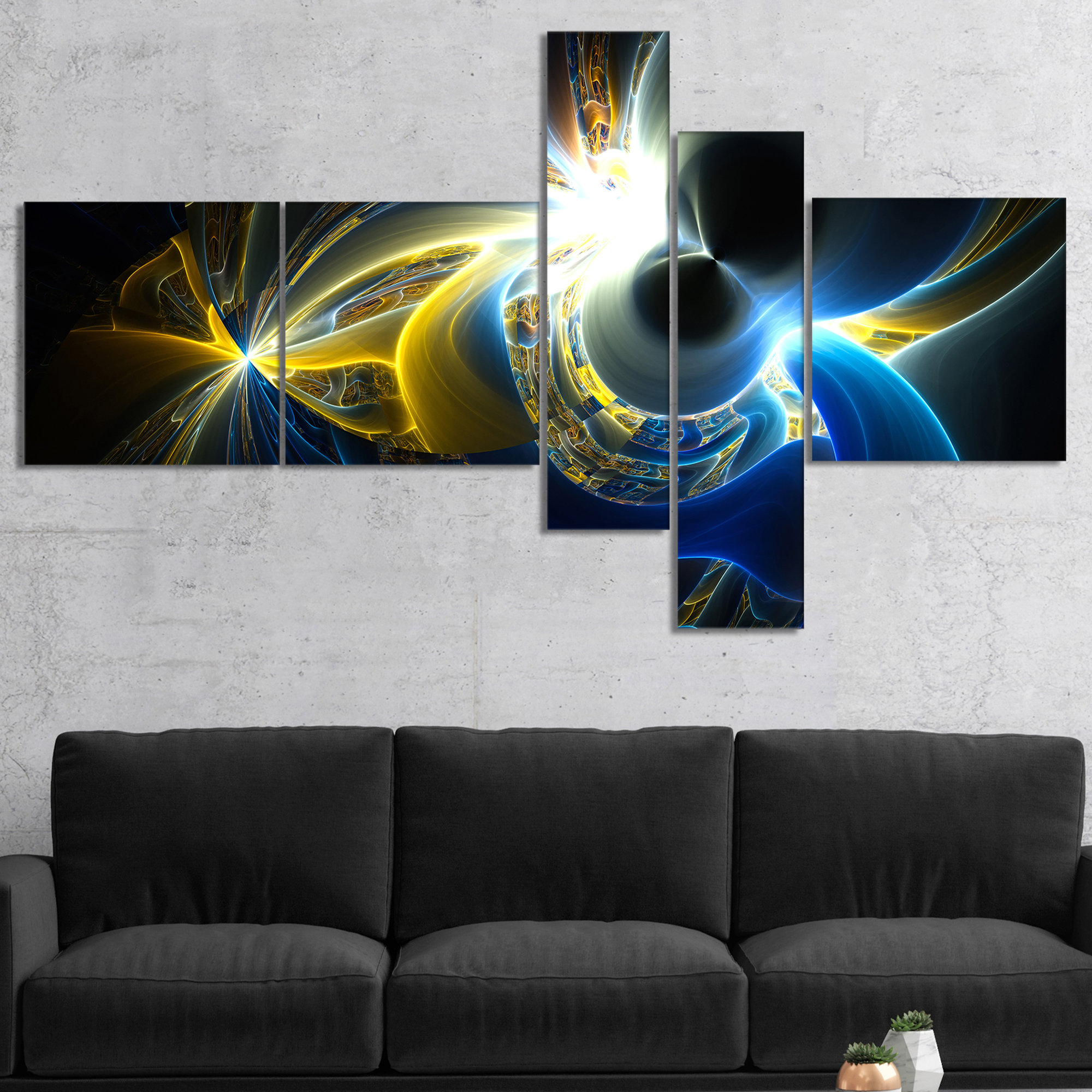 East Urban Home 'Glowing Blue Yellow Plasma' Graphic Art Print Multi ...