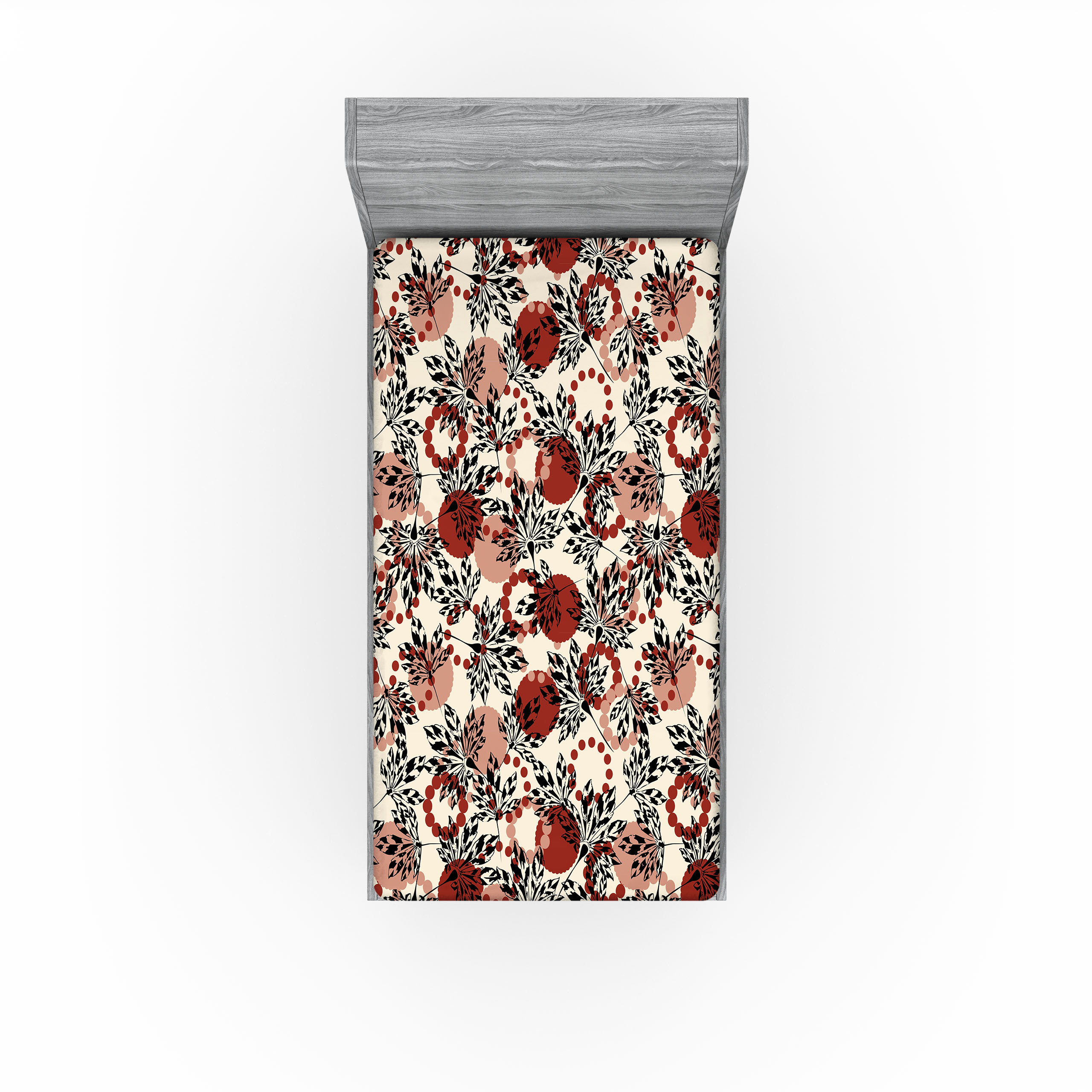 Ambesonne Leaf Silhouettes Fitted Sheet Spotted Back Leaf Raspberry ...