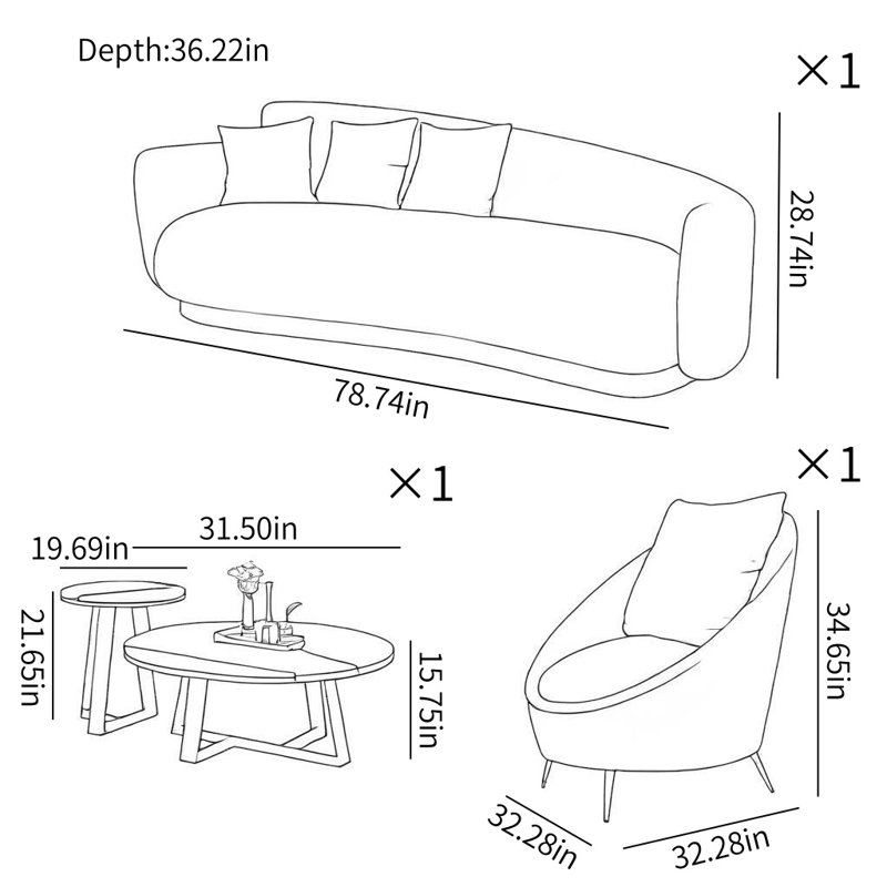 Danbenla design Light Luxury Sofa Coffee Table Combination | Wayfair