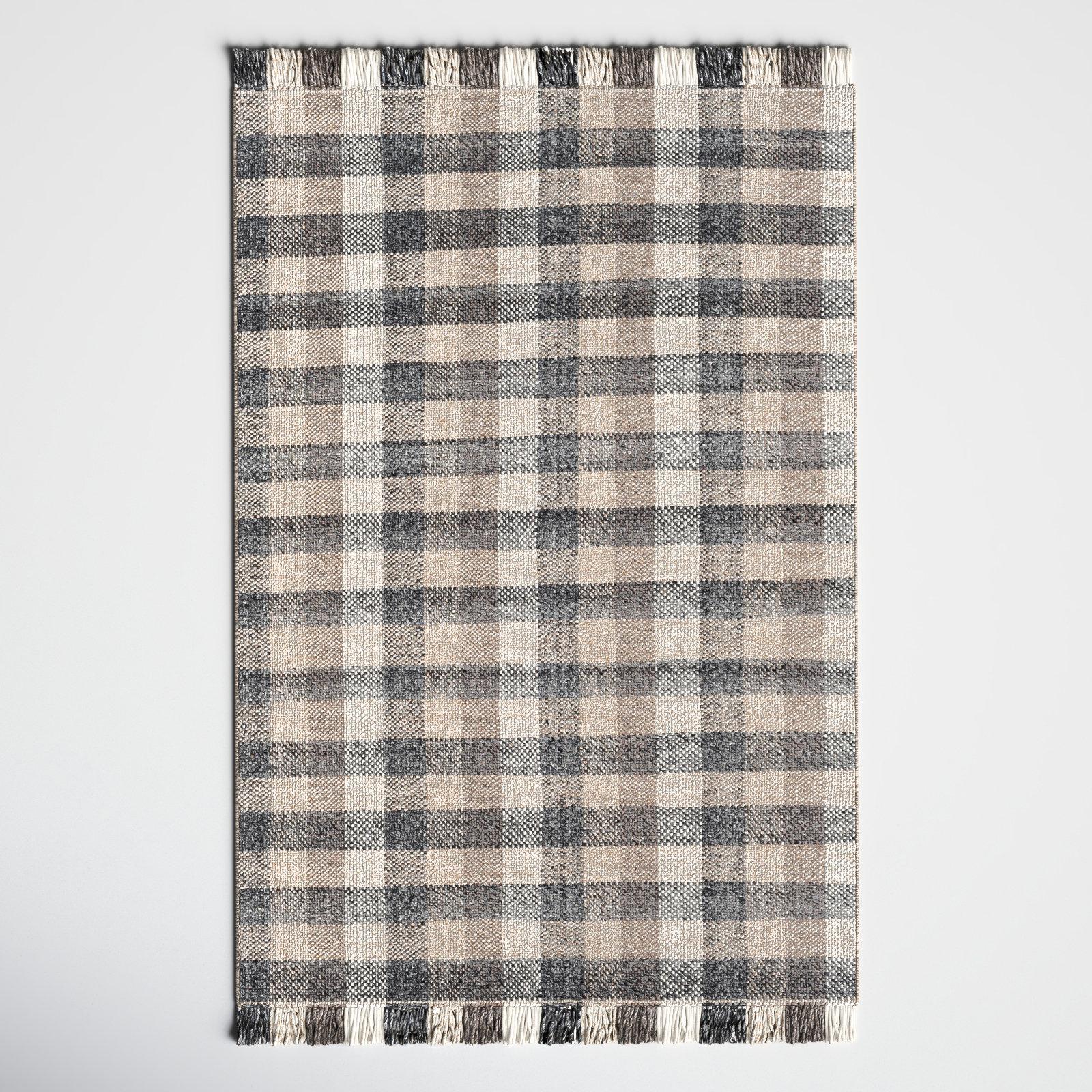 Joss & Main Cordelia Plaid Wool Charcoal/Medium Gray/Tan Area Rug ...
