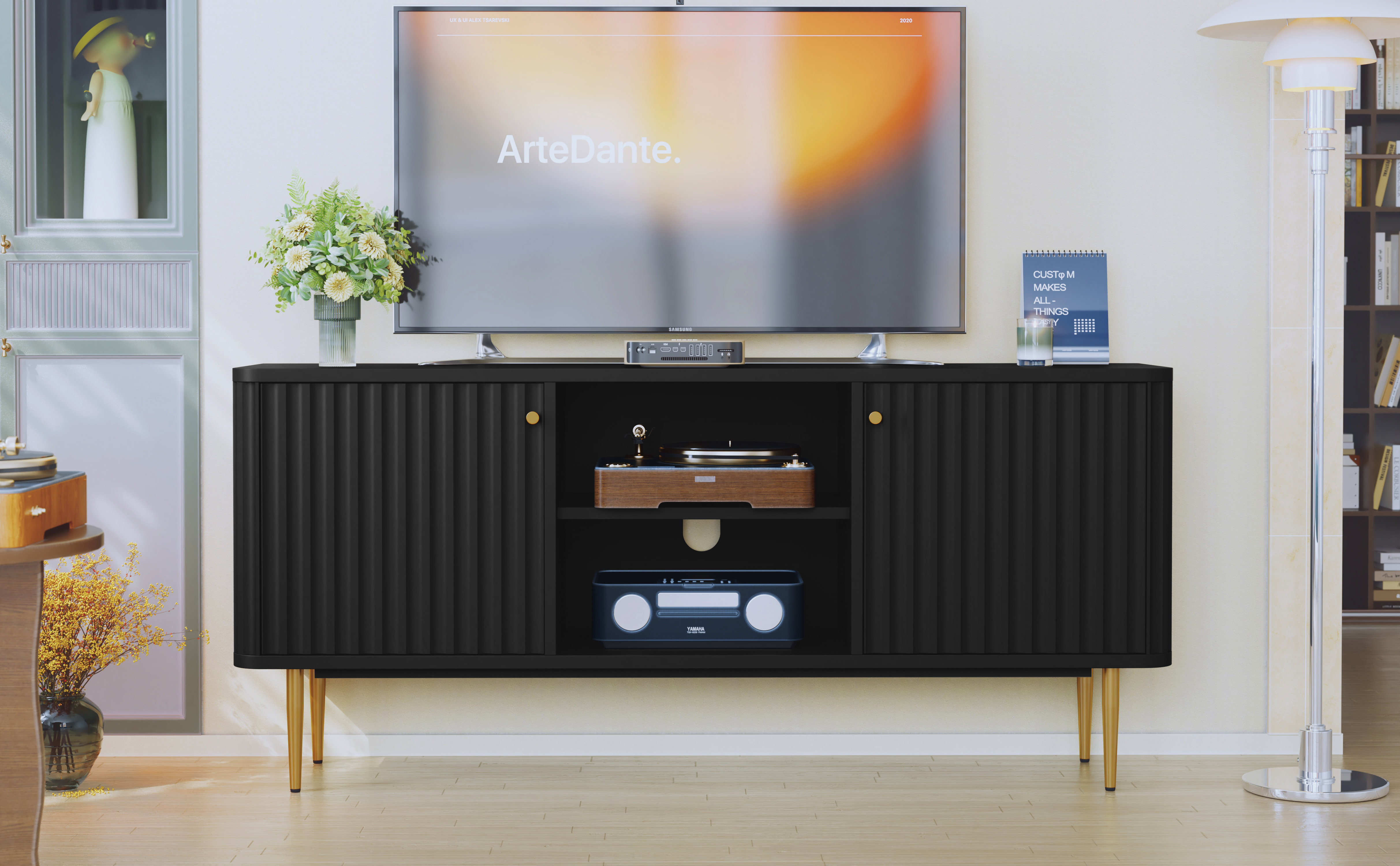 Mercer41 Alyun 55” Fluted TV Stand with Storage & Reviews | Wayfair