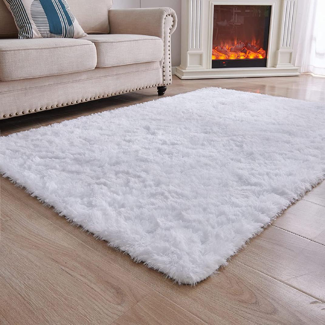 Mercer41 Denero Solid Color Machine Woven Velvet Area Rug in White ...