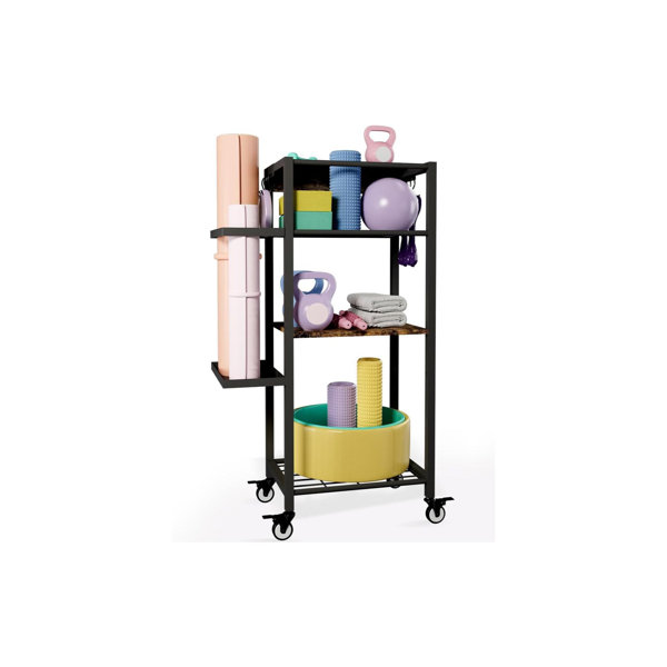 Rebrilliant Yoga Mat Storage Rack With Wheels, 3 Tier Home Gym Workout ...