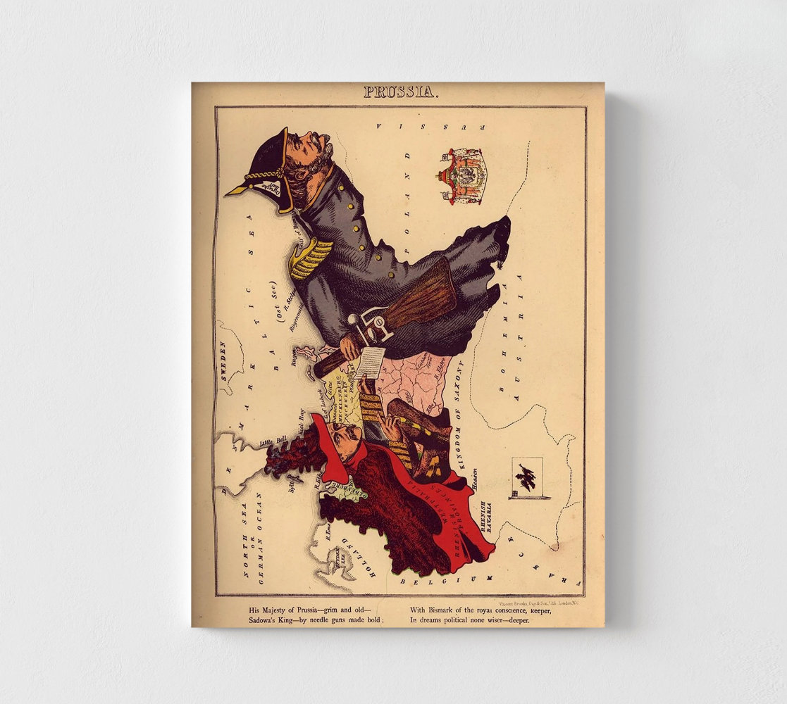 WeFrameArt Anthropomorphic Map Of Prussia, Old Prussia Map Print ...