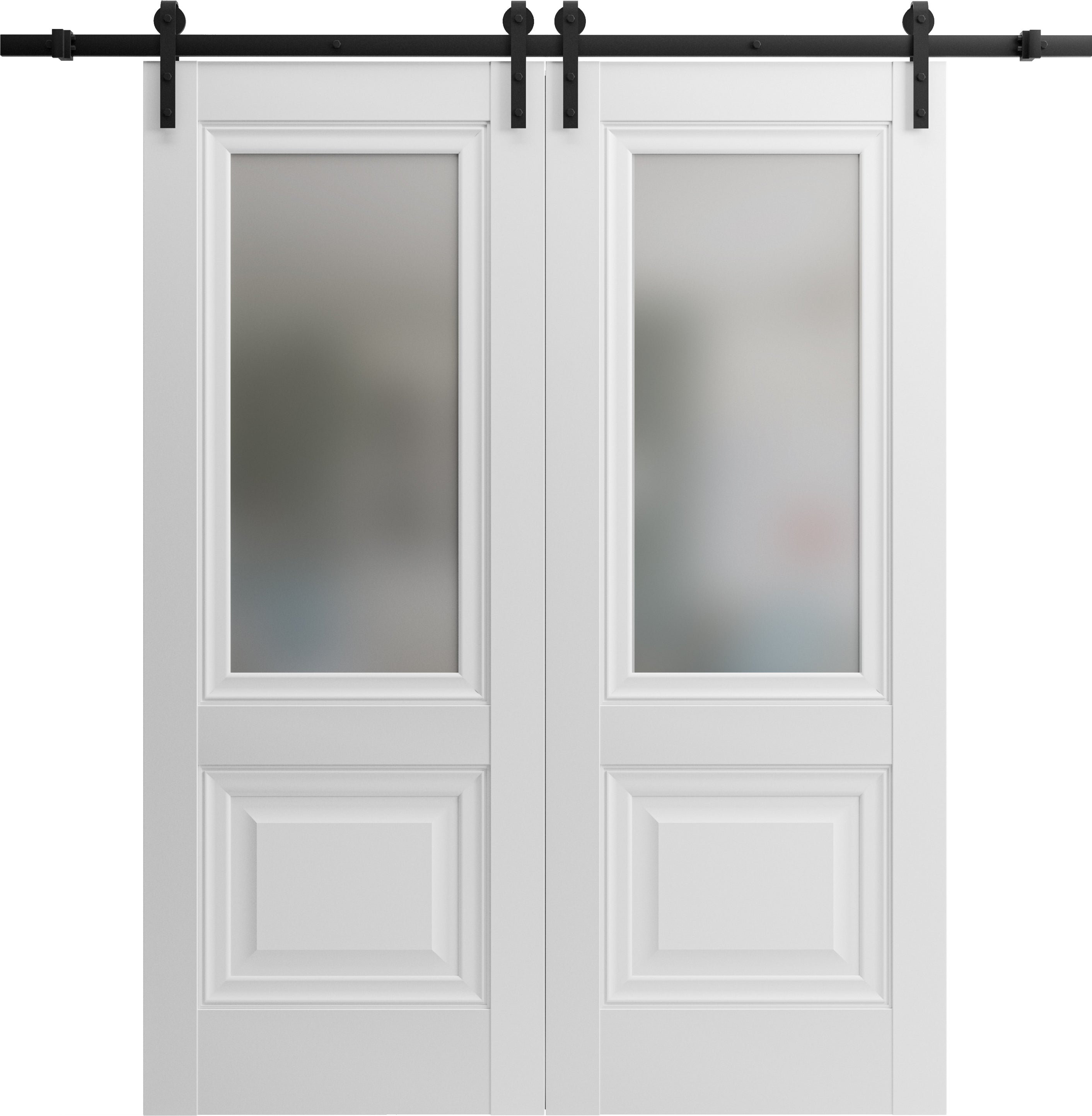 SARTODOORS Sturdy Double Barn Door | Lucia 8822 White Silk With Frosted ...