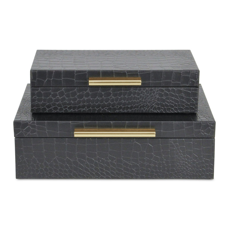 Willa Arlo™ Interiors Rebeka Black Faux Croco Rectangular Decorative ...