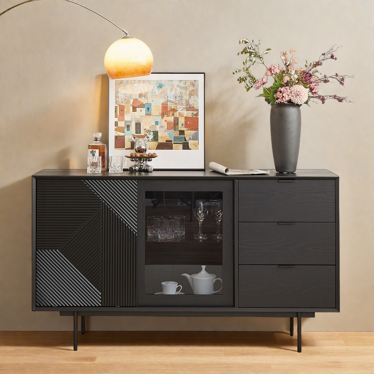 NICECABINET Modern Stylish Wooden Black Matte Finish Sideboard | Wayfair
