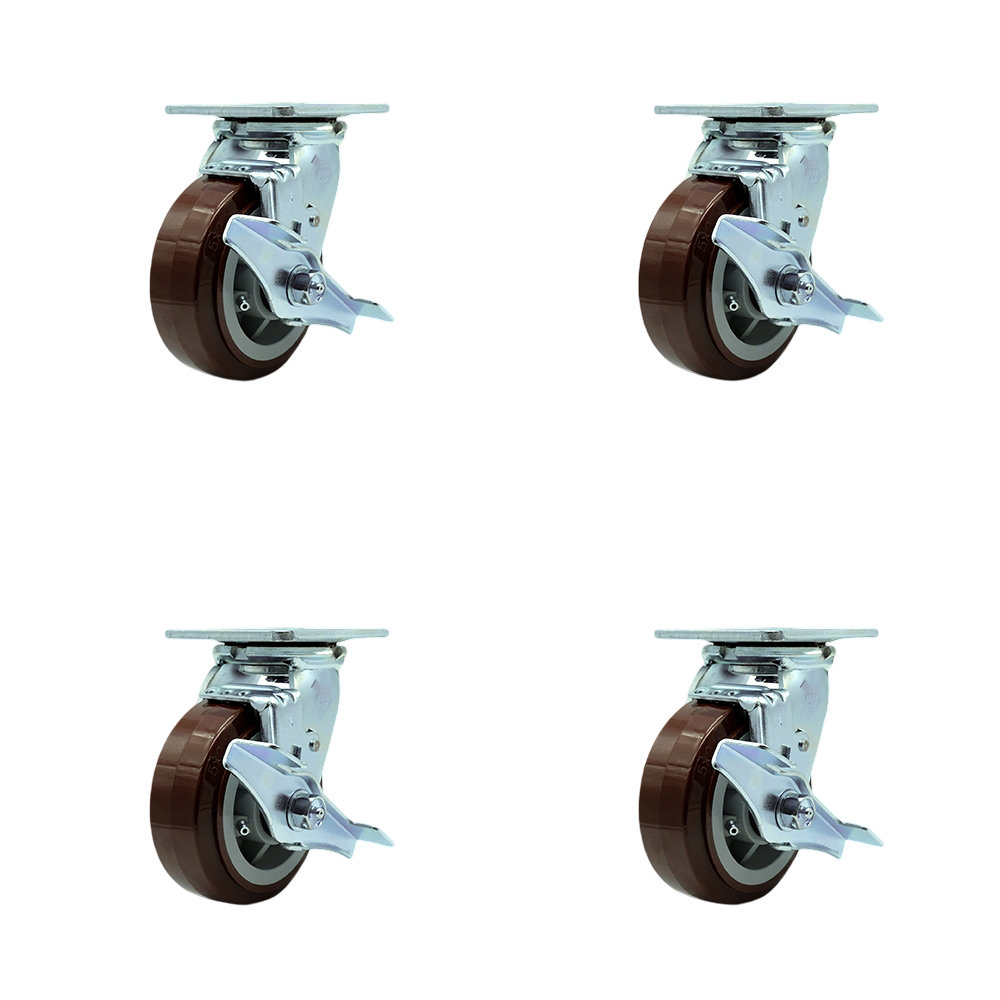 Service Caster 4 Piece Polyurethane Caster Set with Roller Bearings 4 ...