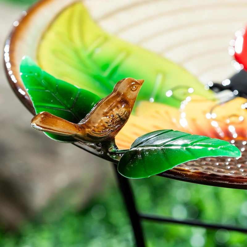 August Grove® 17" Metal Bird Bath, Ladybug & Sunflower | Wayfair