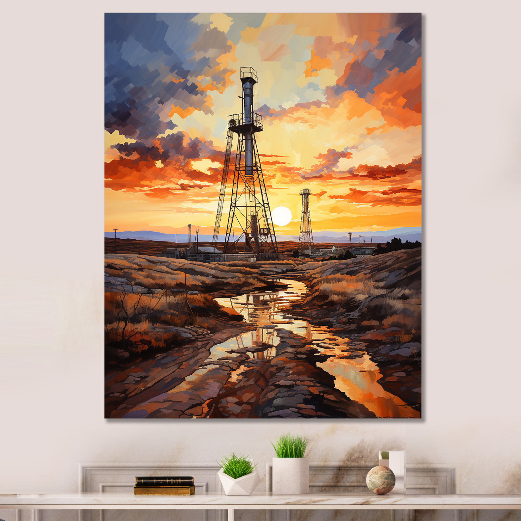 Breakwater Bay Orange Oil Rigs Resilient Rig On Canvas Print - Wayfair ...
