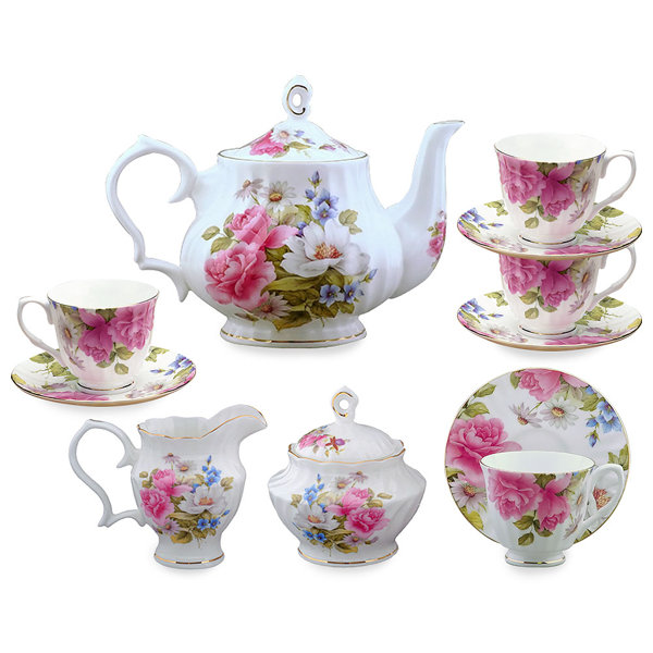 Grace's Tea Ware Bone China English Garden Rose 11-Piece Tea Set ...