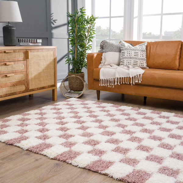 Latitude Run® Atiran Checkered Shag Pink Area Rug & Reviews | Wayfair