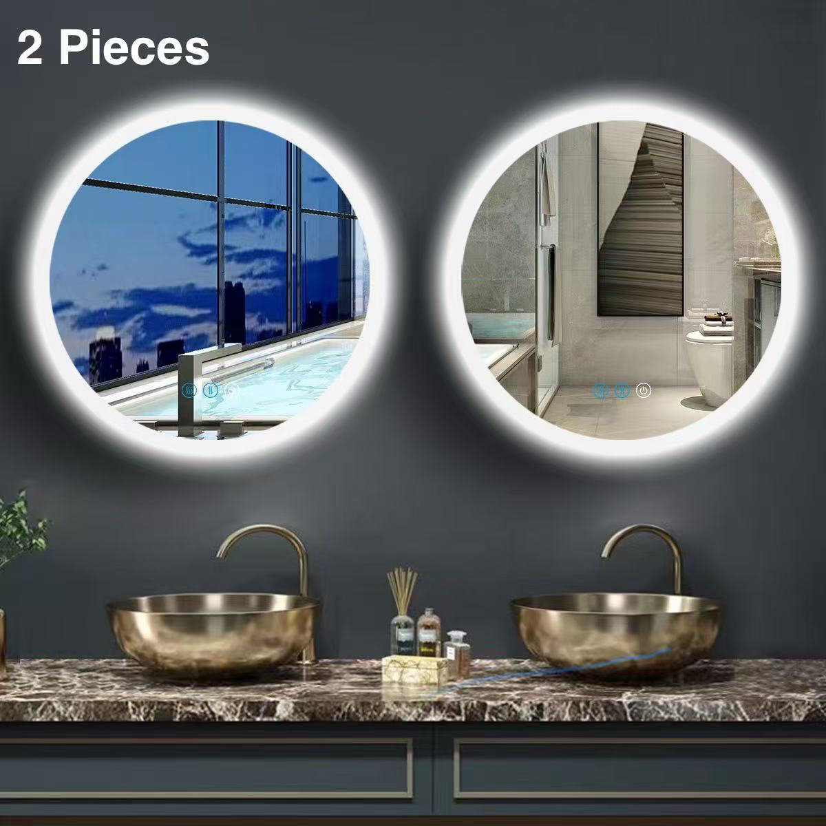 Ivy Bronx (2 Pieces)20 Inch Backlit Round Led Vanity Mirror With Lights ...