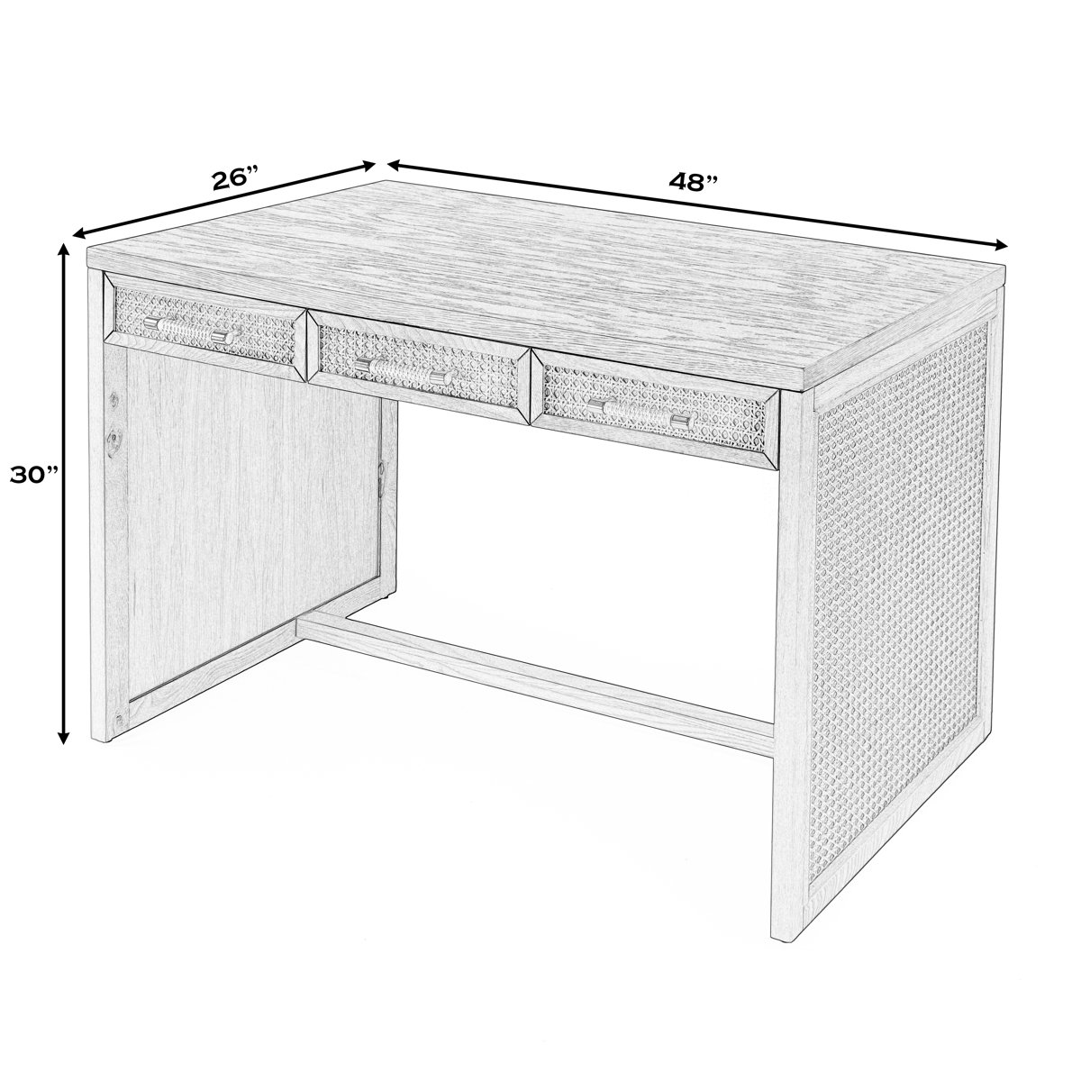 Butler Mesa Cane and Solid Wood 3-Drawer Writing Desk | Perigold