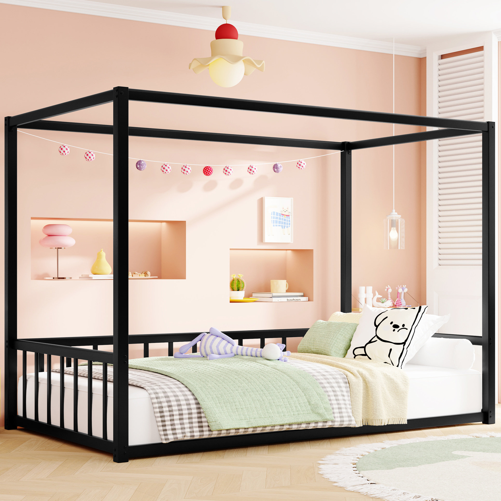 Wrought Studio Black Twin Iron Bed Frame With Multi - Faceted Fence ...