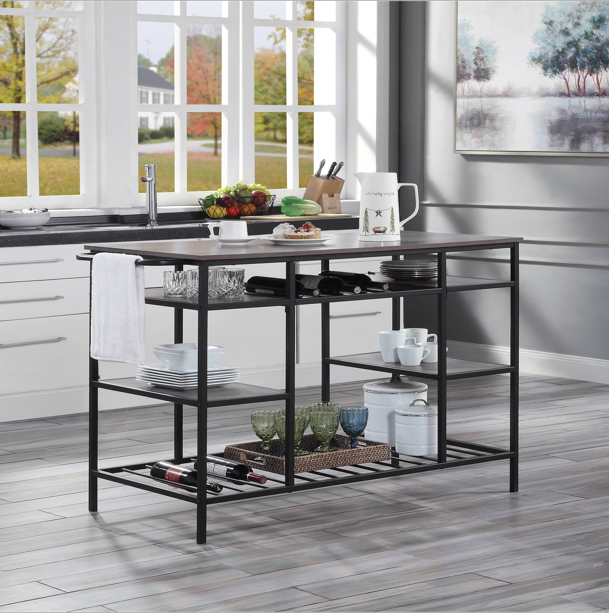 17 Stories Lona Rustic Finish Kitchen Island - Wayfair Canada