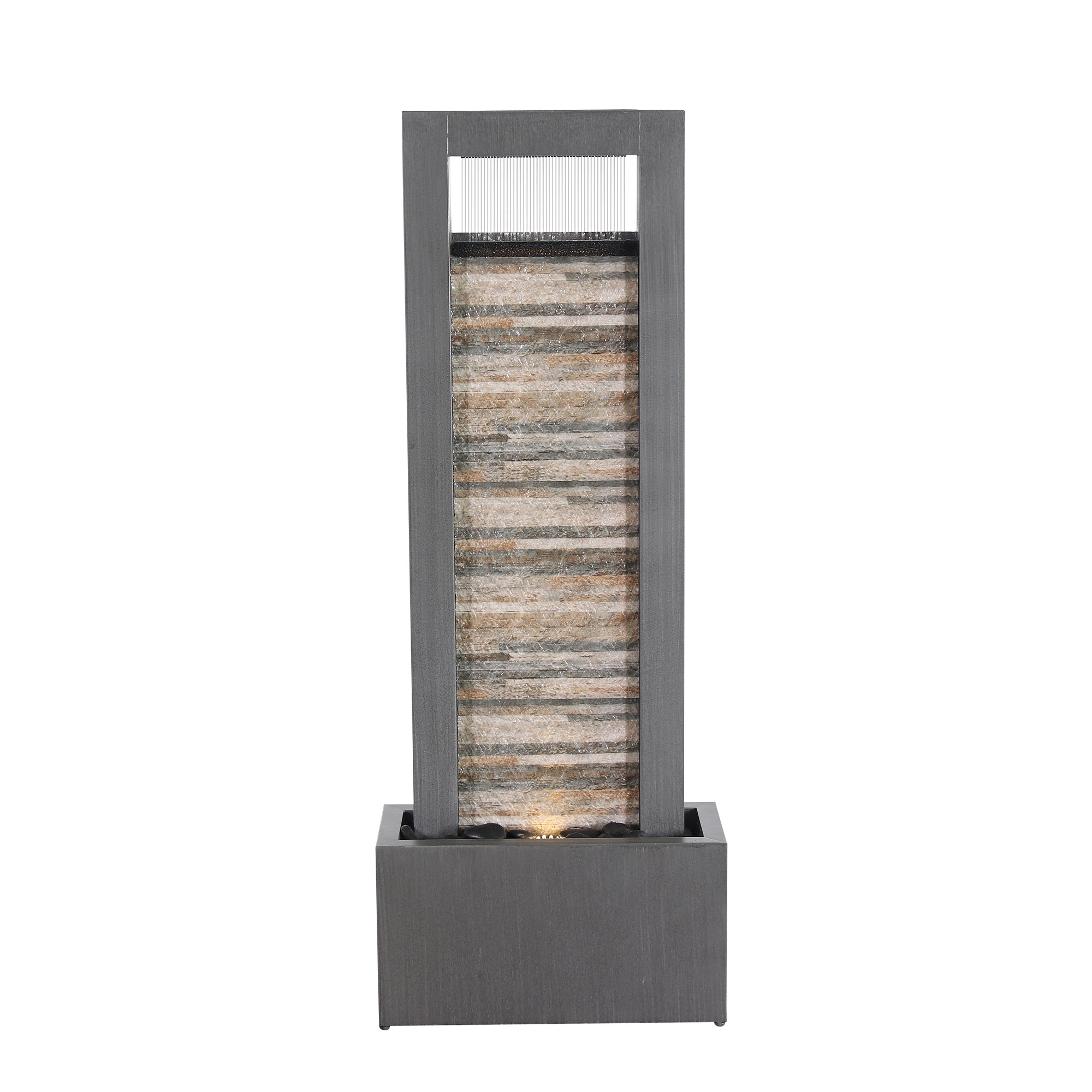 Ivy Bronx Versatile Zen Metal Fountain with Stone Brick Accent ...