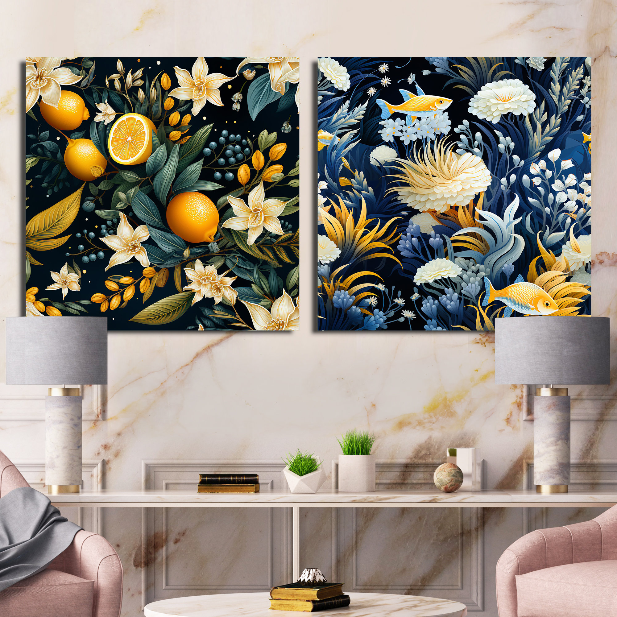 Design Art Ocean Odyssey Tropical Pattern - Tropical Square Collage Set ...