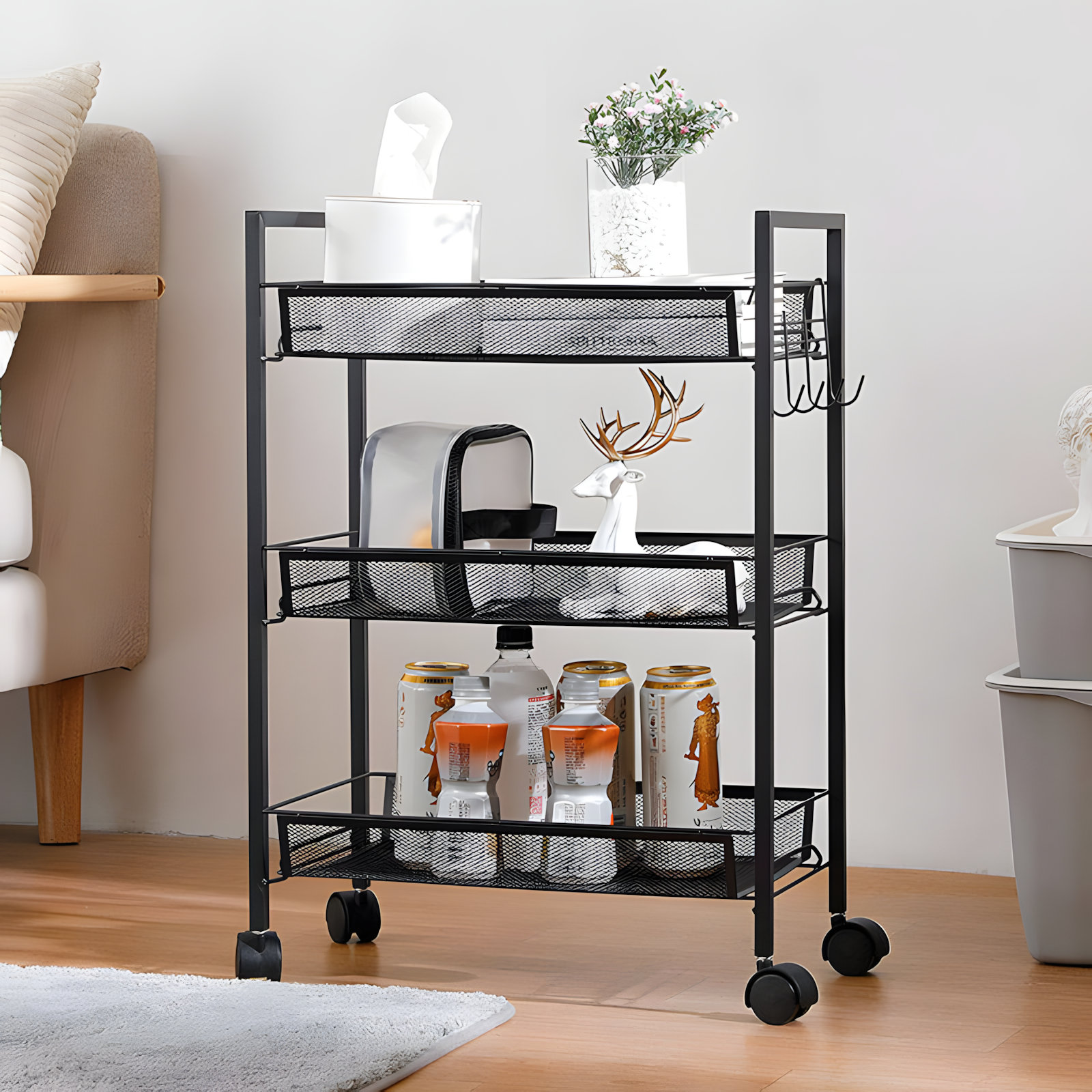 Xiangong 3-Tier Rolling Storage Cart, Metal Mesh Utility Cart With ...