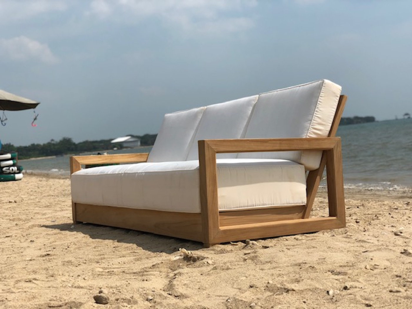 Hokku Designs Abrum 77" Wide Outdoor Teak Patio Sofa with Sunbrella ...
