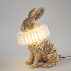 Trinx Gold Resin Rabbit Table Lamp With White Pleated PC Shade And USB ...
