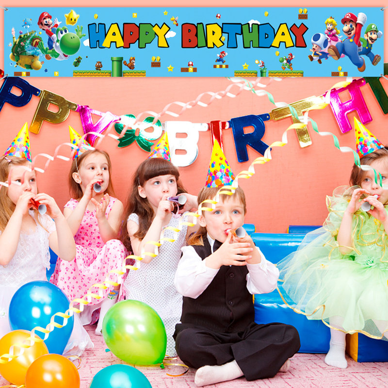 The Party Aisle™ Super Mario Birthday Banner, 1pcs Super Mario Party ...