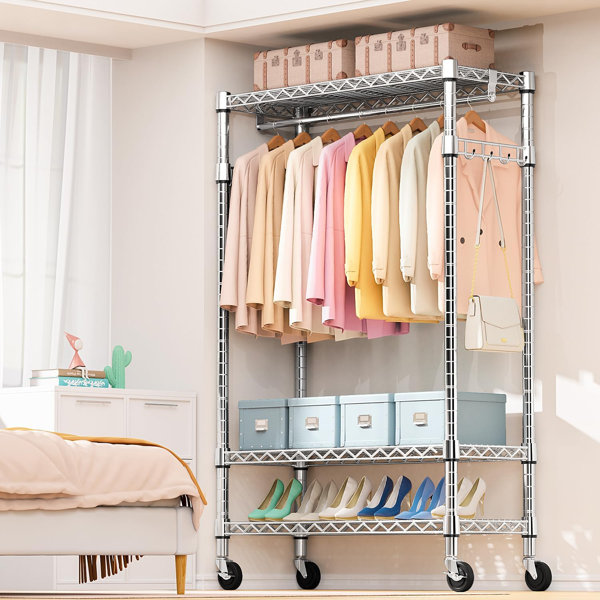 Rebrilliant Heavy Duty 3 Tier Garment Rack 1 Rod Adjustable Clothes ...