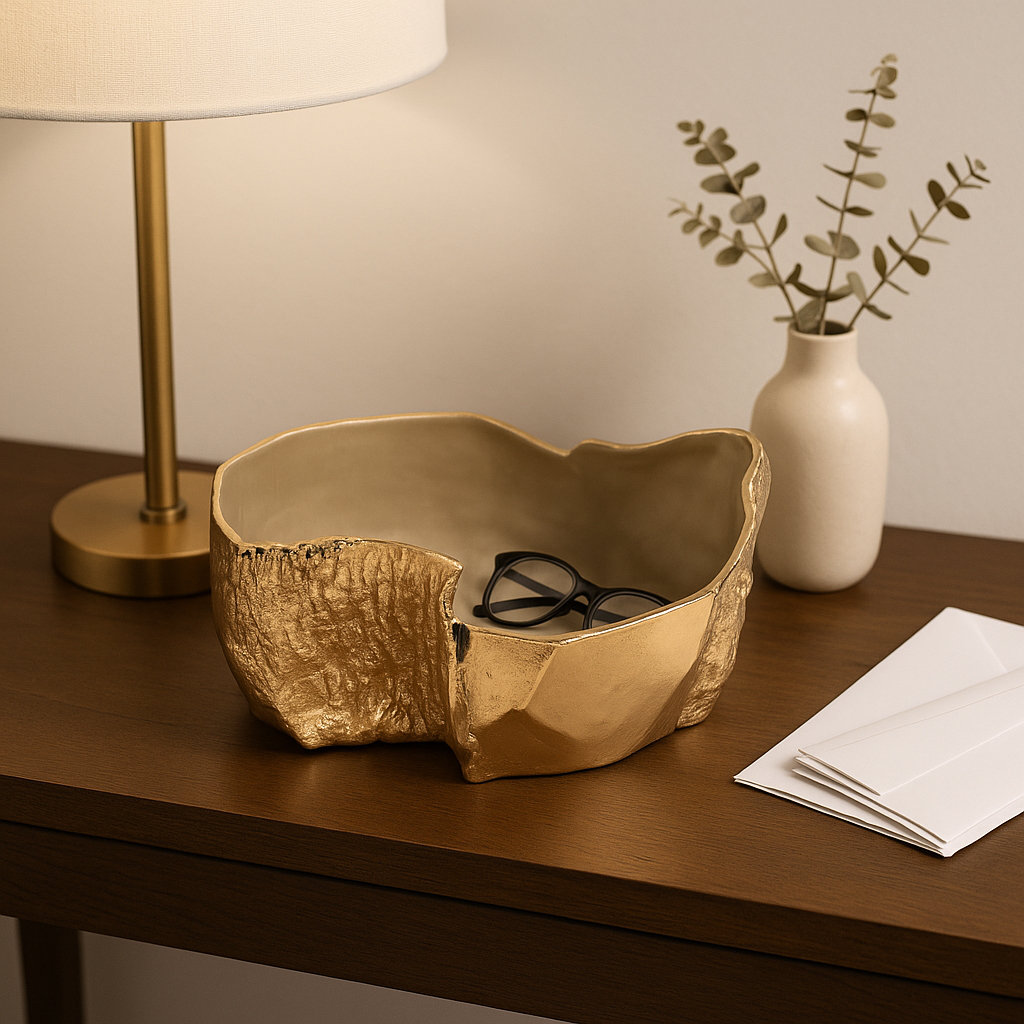 Mercer41 Jillane Metal Bowl with Sculptural Textured Design and Faceted ...