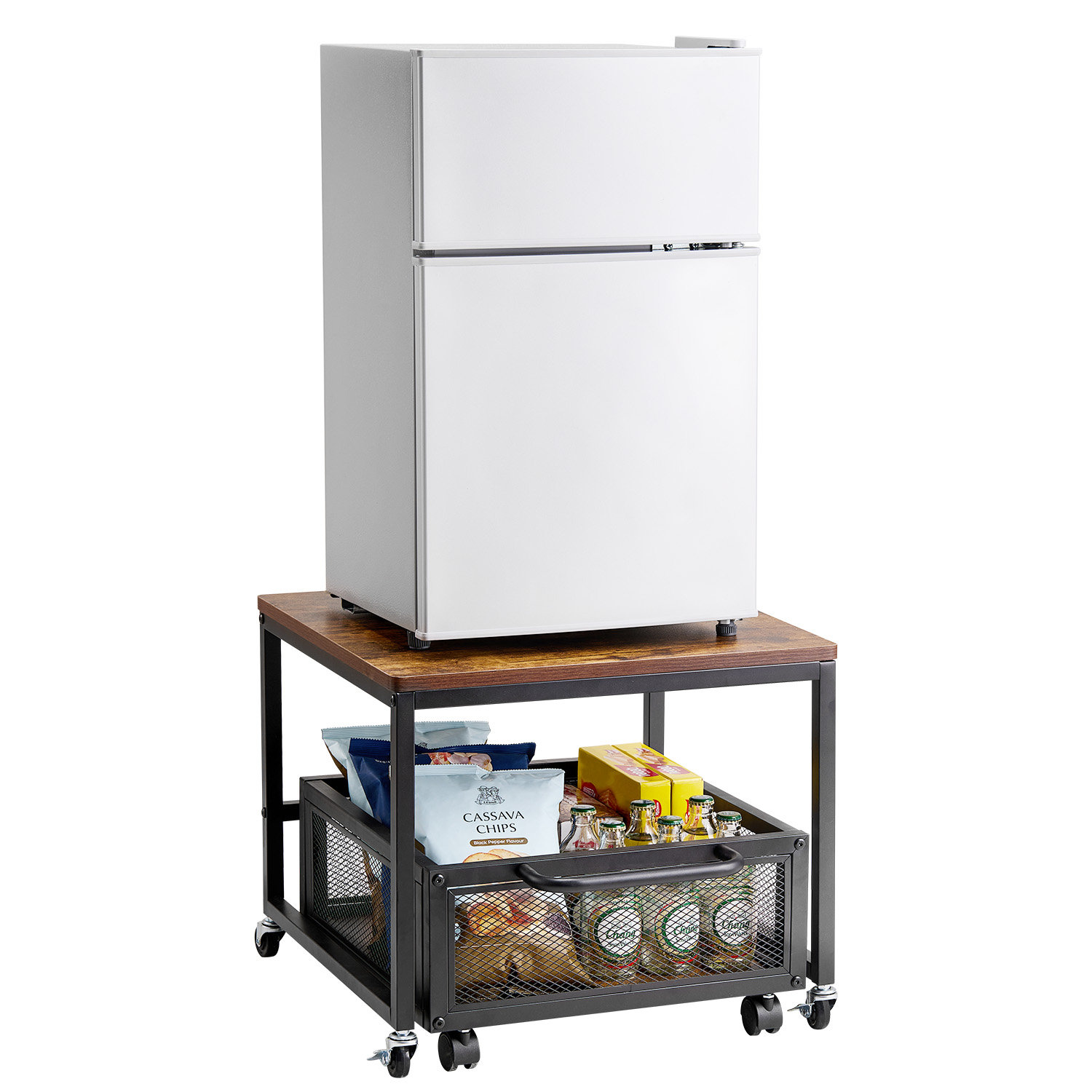 17 Stories Mini Fridge Stand with Storage 198lbs Cart & Swivel Wheels ...