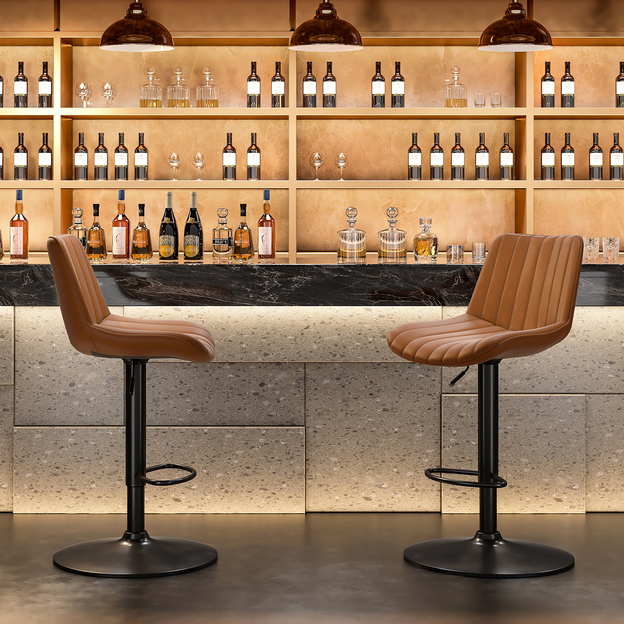 Red Barrel Studio® Adjustable & Swivel Brown Bar Stools Of 2, Pu ...