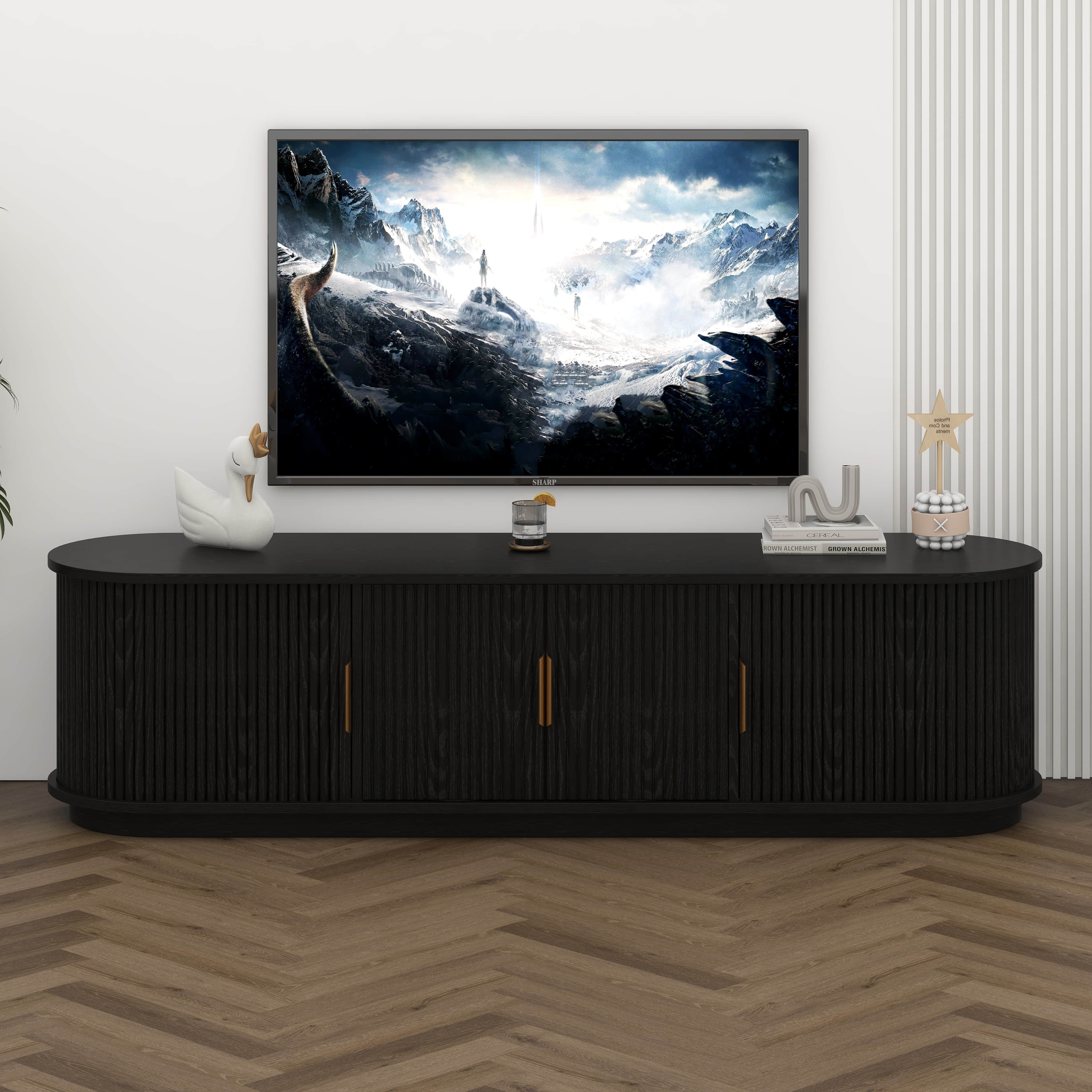 Ophelia & Co. TV Sd For Tvs Up To 75 Inches, Sliding Tambour Doors ...