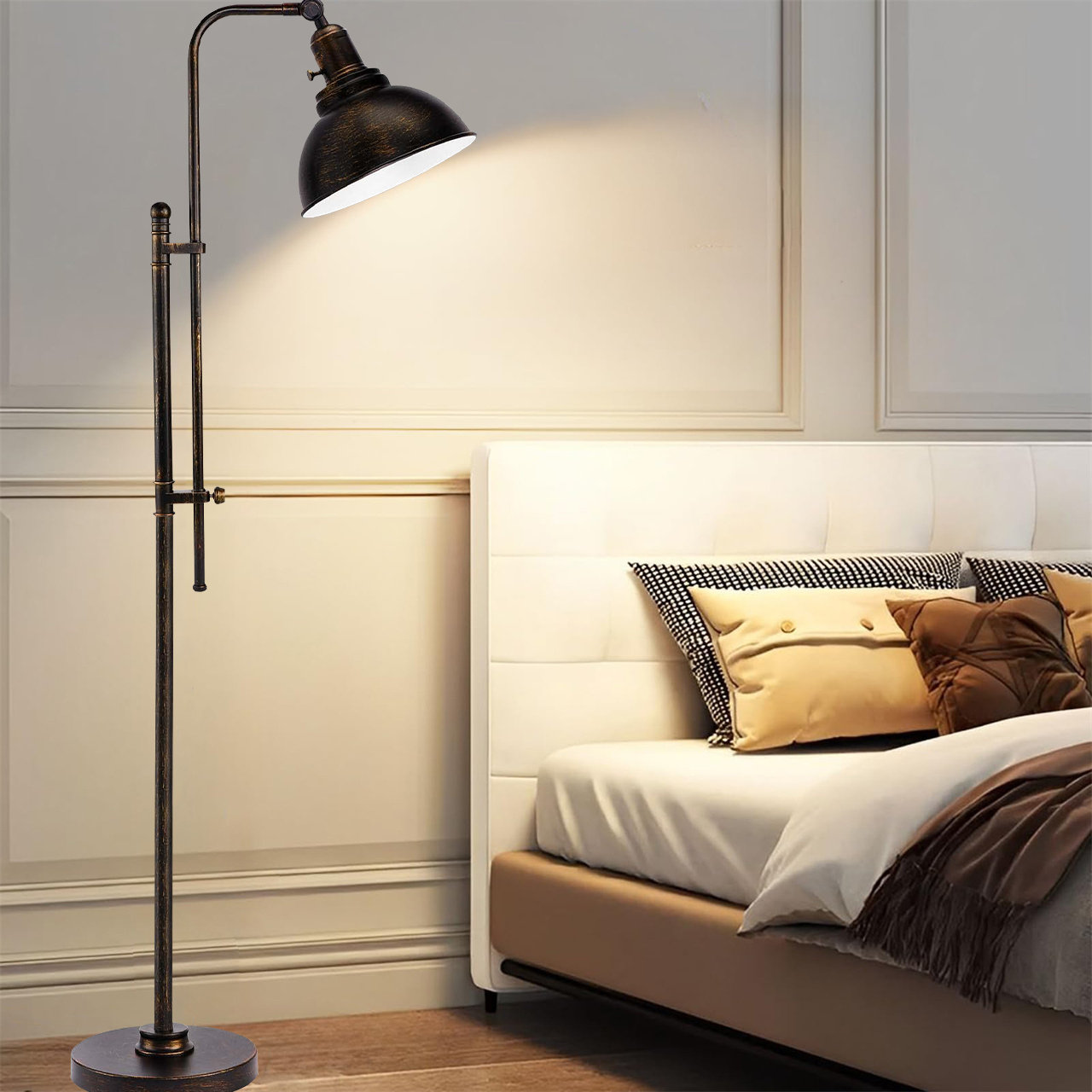 Mercer41 Rustic Farmhouse Adjustable Industrial Floor Lamp | Wayfair