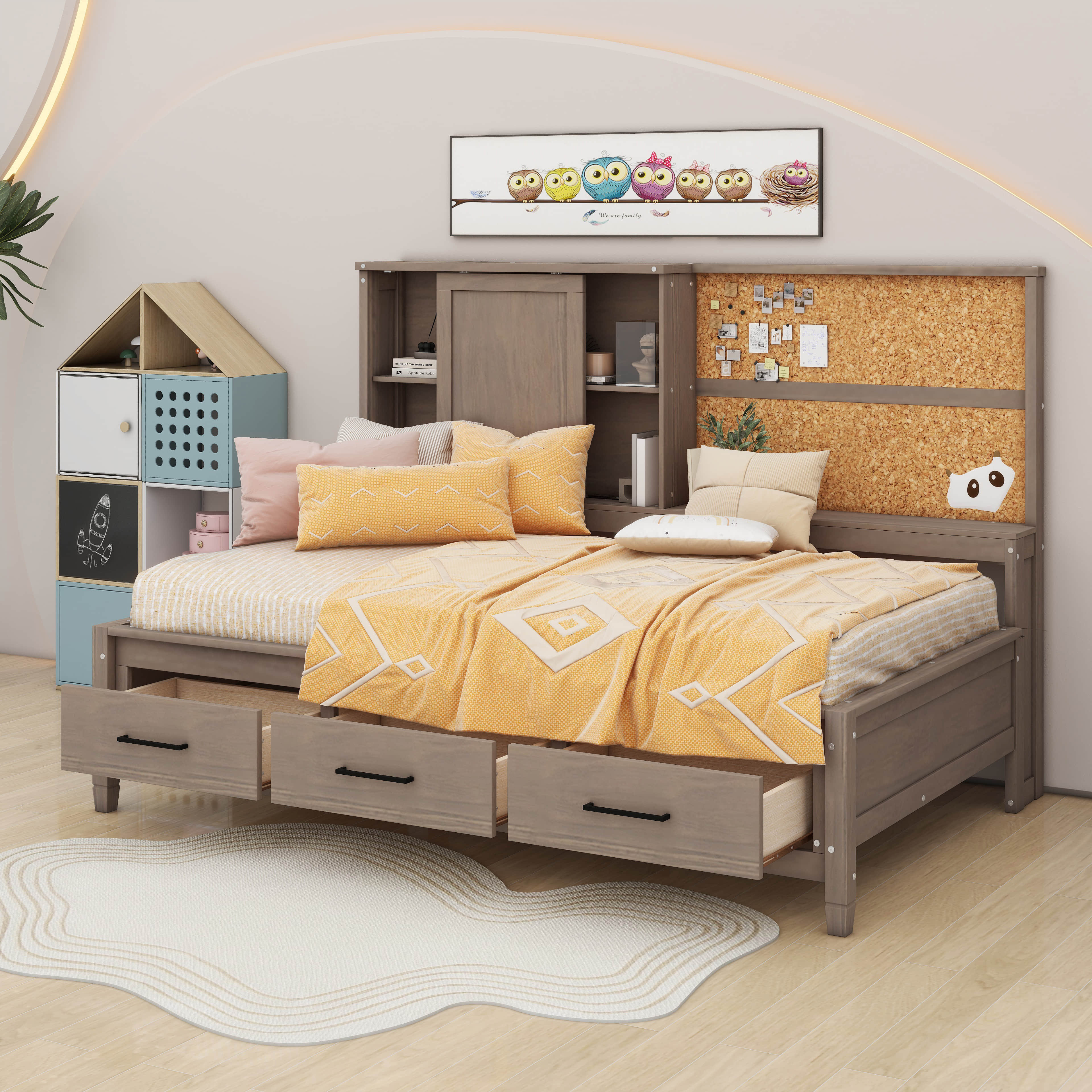 Lark Manor™ Twin-Sized Lounge Daybed Featuring Storage Shelves, Cork ...