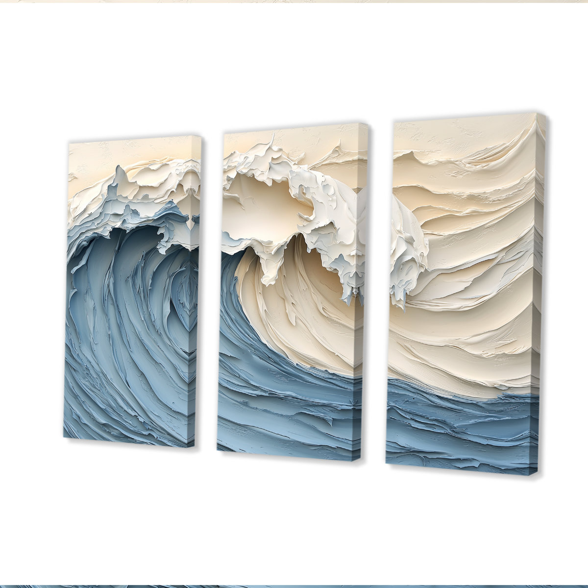 Design Art White And Blue Wave Papercut Style - Coastal Waves Wall Art ...