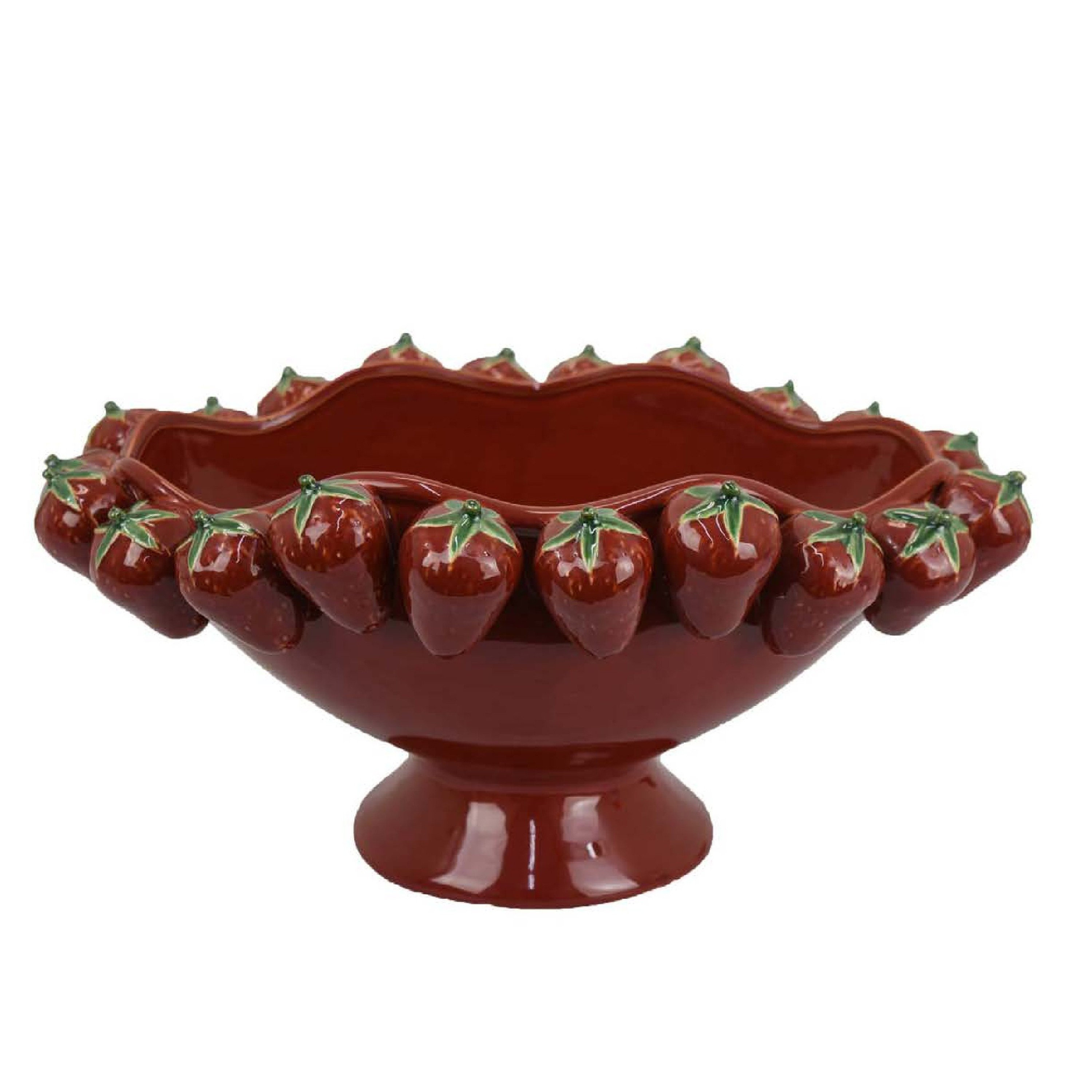 Benjara Randy Decorative Bowl, Sculpted Strawberry Rim, Glossy Red ...