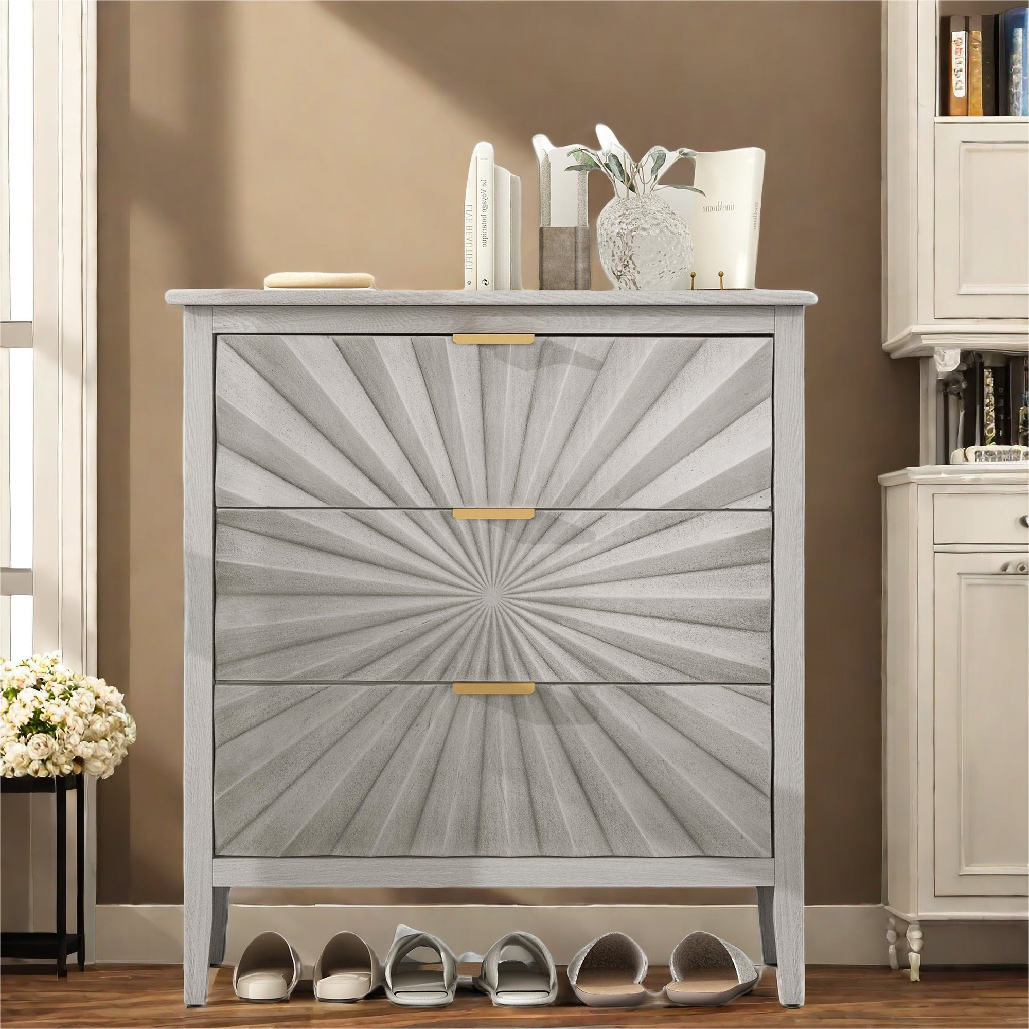 Dakota Fields Modern Chest Of 3 Drawers With 3d Carving Pattern And ...
