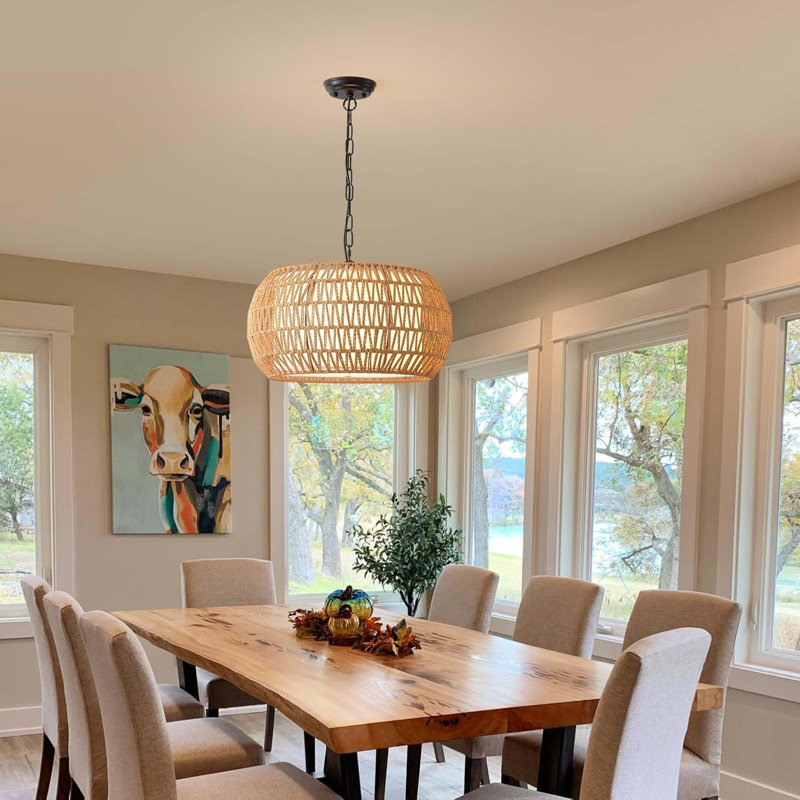 Bay Isle Home™ Boho Rattan Pendant Light Farmhouse Chandelier Light ...