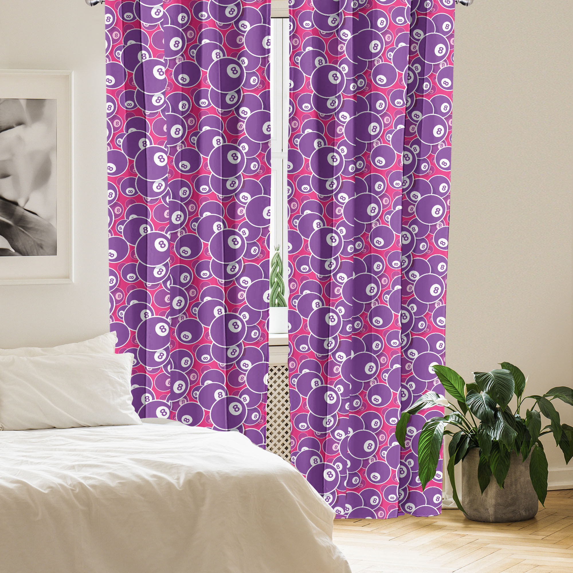 East Urban Home Billiards 4-Panel Curtains, Pool 8 Balls Sports Theme ...