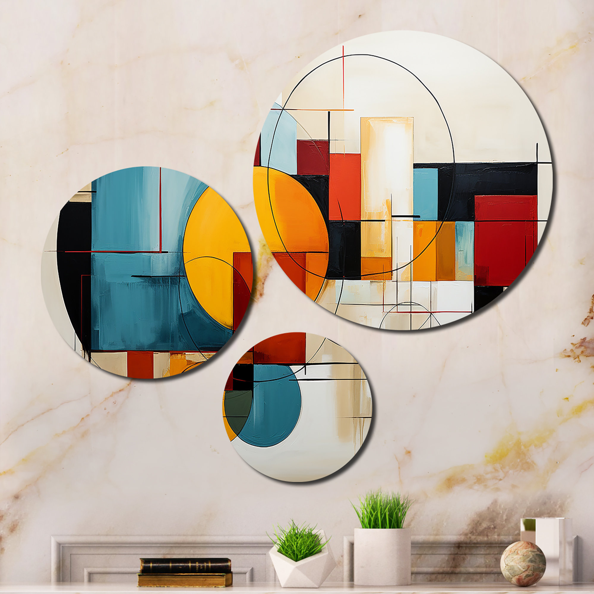 Design Art 3 Geometric Abstraction Focus II Wall Decor Set Metal | Wayfair